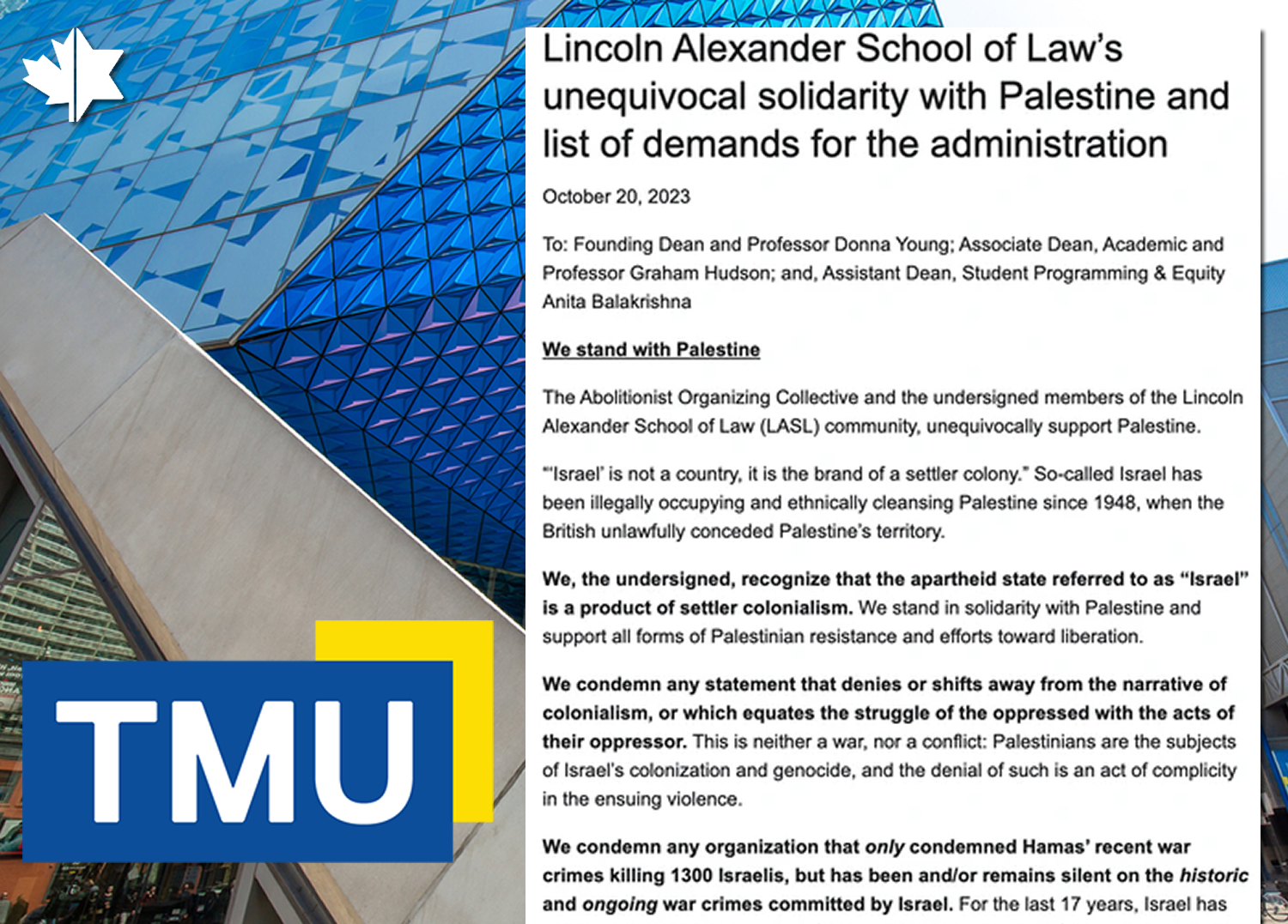 Letter From Group Of Law Students At Toronto Metropolitan University ...